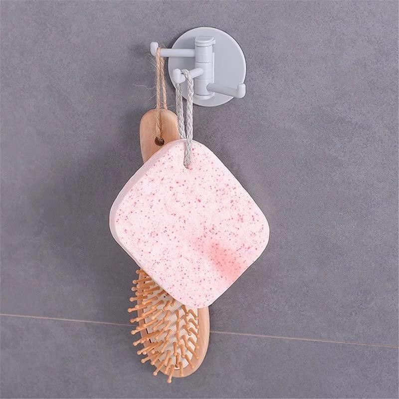 Rotatable Adhesive Three Prong Wall Hooks Everyday Essentials (4pcs), Blue,Grey,Green,Pink