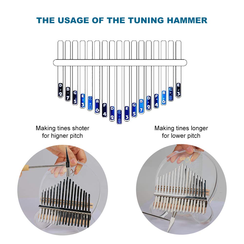 Kalimba 17 Keys Thumb Piano, INTSUN Transparent Acrylic Finger Piano with Tuning Hammer Study Instruction, Thumb Piano Musical Instrument Gift for Beginners, Kids Adults (Large)