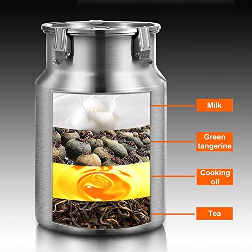 tea Stainless Steel Milk Can with Lid, Handle Tea Barrel Fermentation Tank Wine Barrel Sealed Barrel Oil Drum Storage Tank bucket (Color : With handle, Size : 10L)