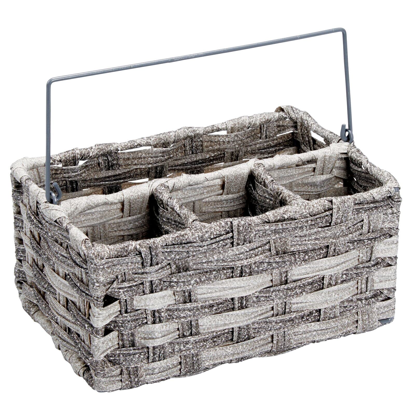 mDesign Plastic Woven Divided Cutlery Storage Organizer Caddy Tote - Basket Holder for Kitchen Table, Cabinet, Pantry - Holds Silverware, Forks, Knives, Spoons, Napkins and other Utensils - Gray