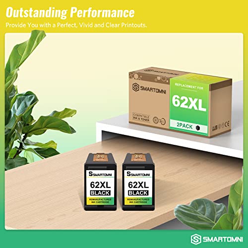 S SMARTOMNI 62XL Black Ink Cartridge Replacement for HP 62 62XL Ink Cartridges Combo Pack Black for HP OfficeJet 5740 5745 5746 8040 200 250 HP Envy 5545 5660 5665 7640 (2 Pack, Black)