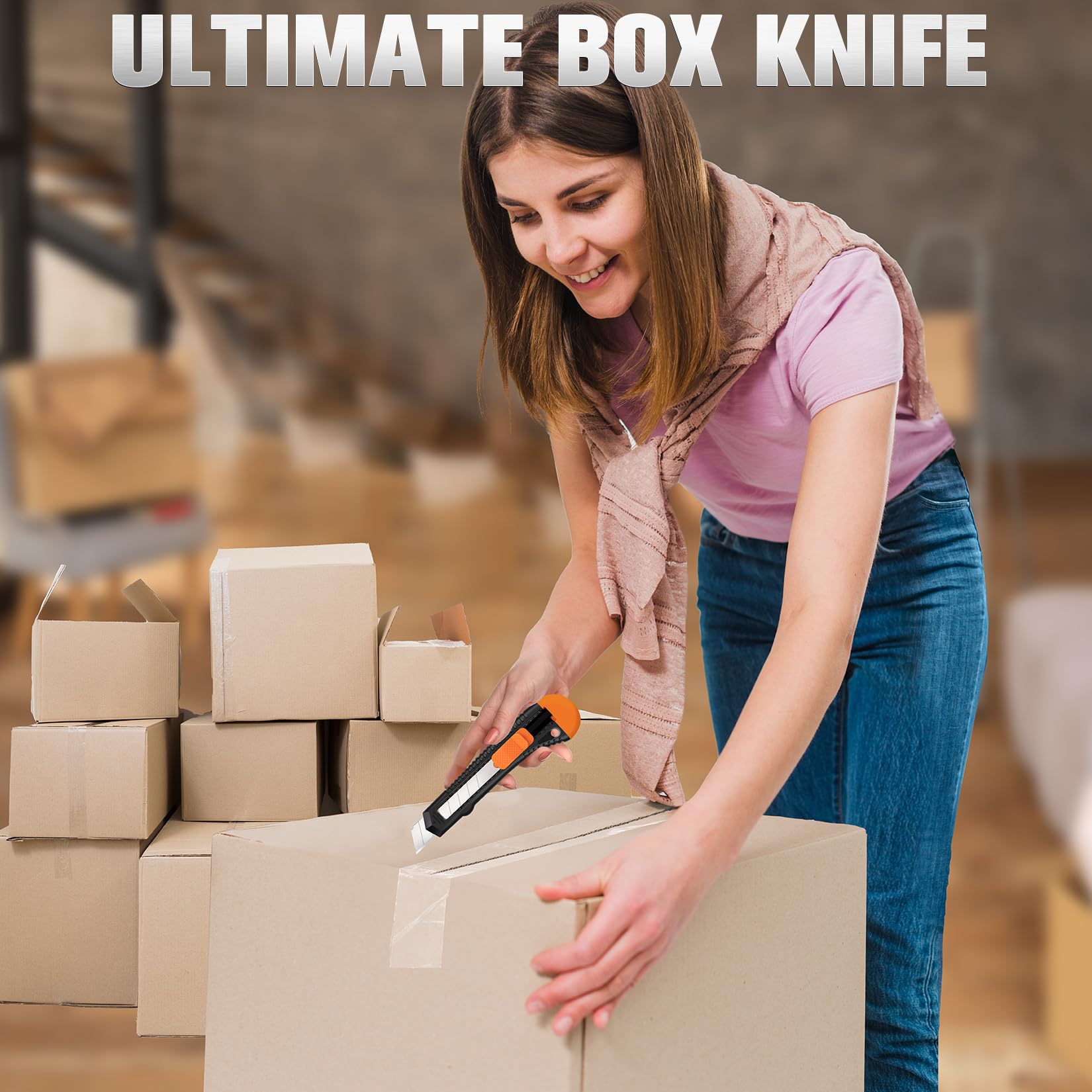 TIFICAL 4 Pack Box Cutter, Utility Knife, Box Cutter Retractable with 18mm Snap-Off Blade, Box Cutters for Paper, Plastic, Cardboard, Box Cutter Knife, Razor Knife, Utility Knife Retractable