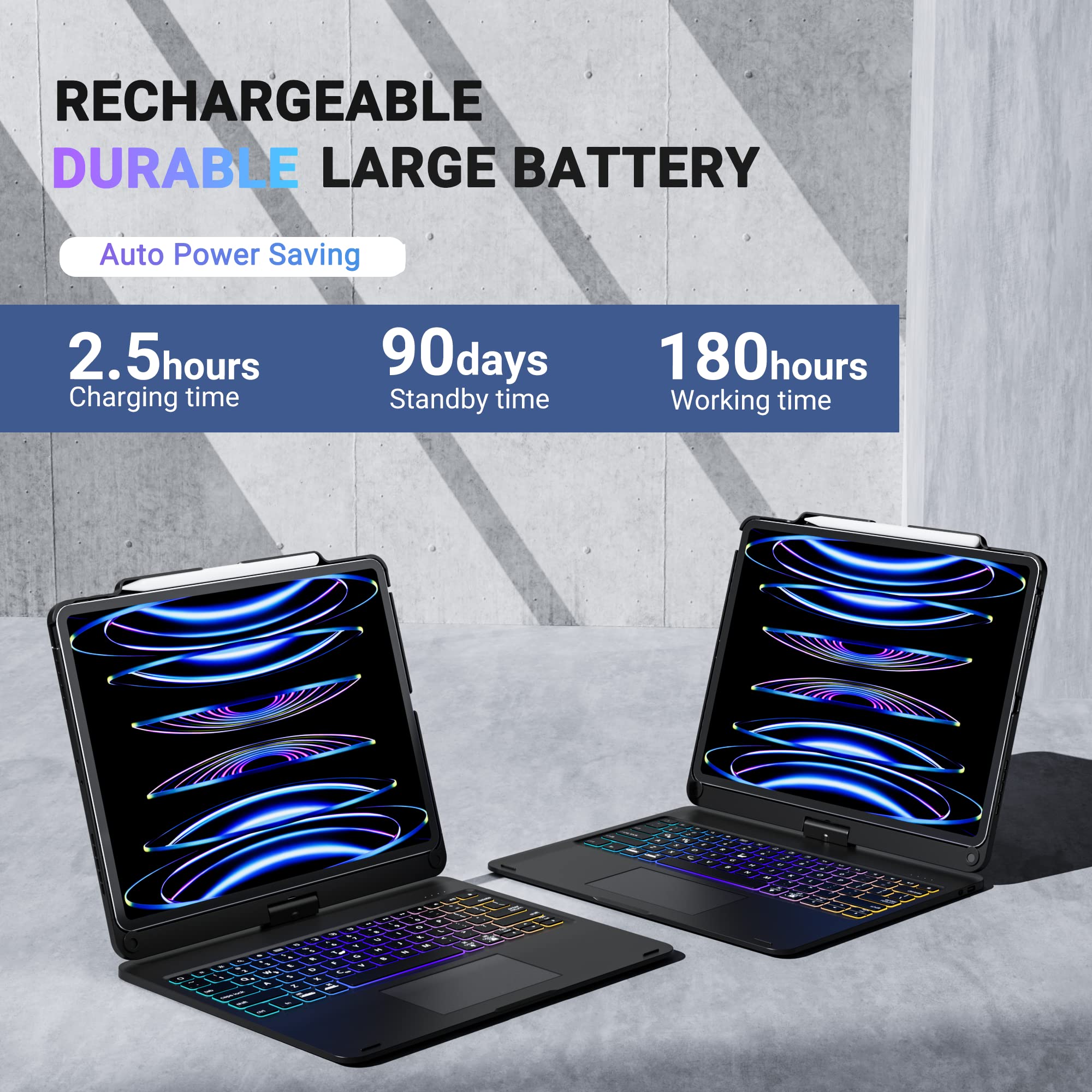 QUANJINR iPad Pro 12.9 inch Keyboard Case: Trackpad Keyboard for iPad Pro 12.9-inch 6th 5th 4th 3rd Generation 2022 2021 2020 2018 Smart Touch and Backlight 360-Degree Swivel Pencil Holder