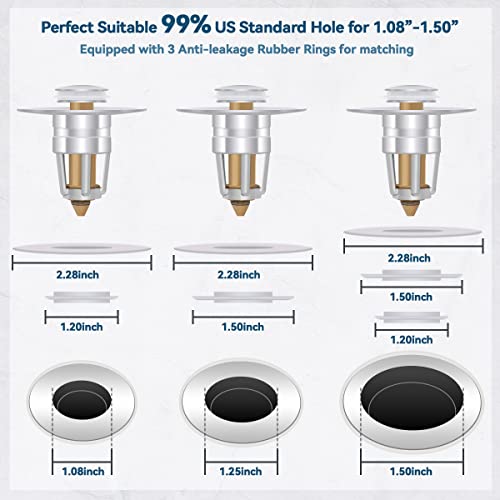 Partreko Universal Bathroom Sink Stopper, Upgraded Anti Clogging Pop Up Sink Drain Strainer Stoppers with Filter, Fits 1.08"—1.5" Drain Holes, Anti-Rust Bronze Drain Stopper with Hair Catcher(Sliver)