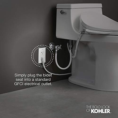 KOHLER 27142-CR-0 PureWash E700 Elongated Heated Bidet Toilet Seat with Remote Control, Bidet Warm Water, Adjustable Bidet Sprayer for Existing Toilets, White