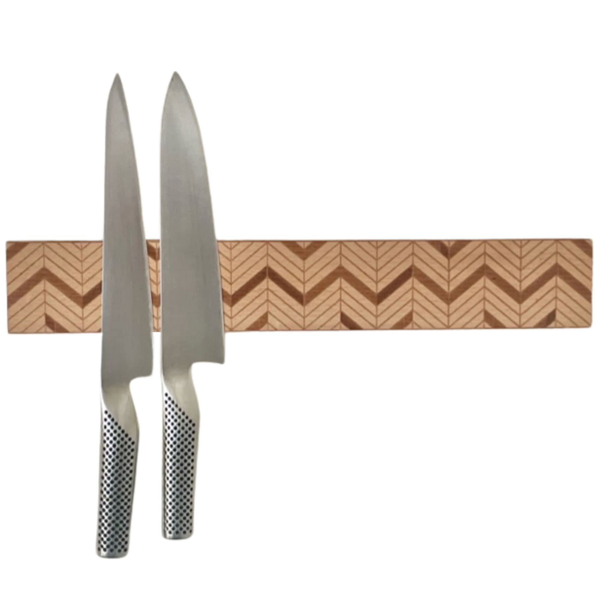 Magnetic Knife Strip or Holder - Wood Knife Rack or Knife Bar with Hardware for Hanging & Wall Mounting. Kitchen Utensil Organizer & Storage by Fiddle & Finch, 16 Inch. Herringbone