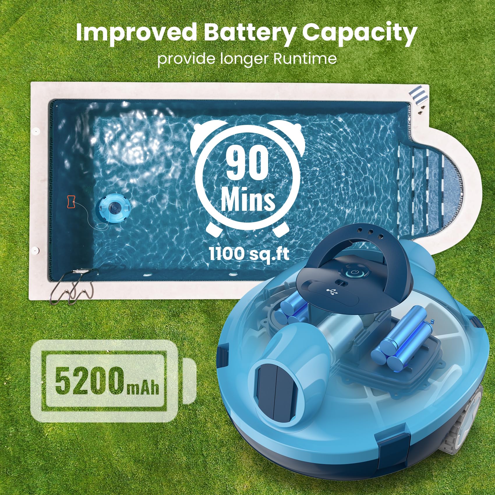 ππ₯ππ§ππππ OUCAXIA Cordless Robotic Pool Cleaner, Automatic Pool Vacuum, 90 Mins Runtime & Powerful Suction, Self-Parking, Lightweight, Ideal for Above/In-Ground Pool 65 Feet/1100 Sq.Ft