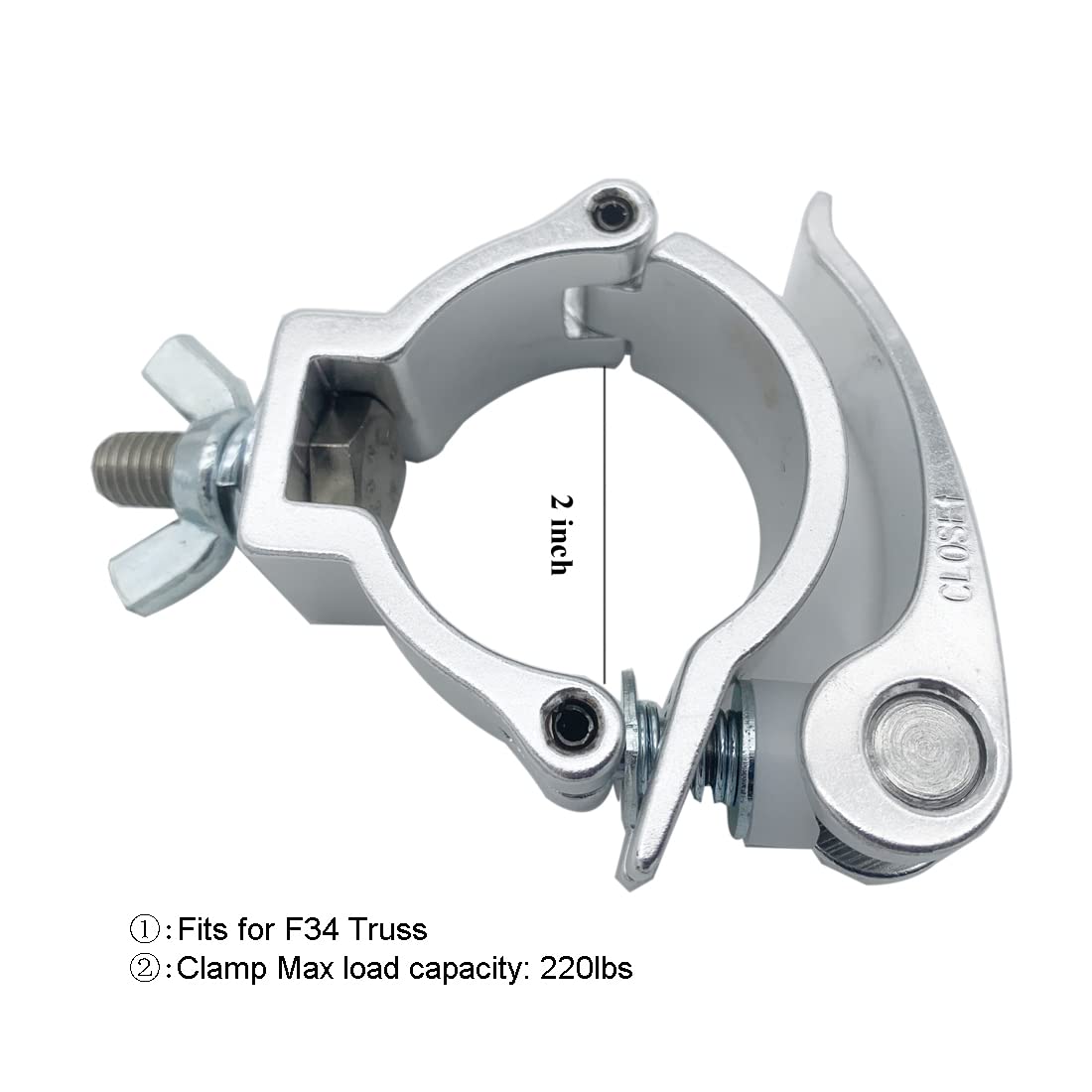 Quick Release Stage Light Clamps Fit 2 inch OD Truss Pipe Heavy Duty 220 Lbs Aluminum Alloy for Moving Head Light Par Lighting Spotlight (2PCS)