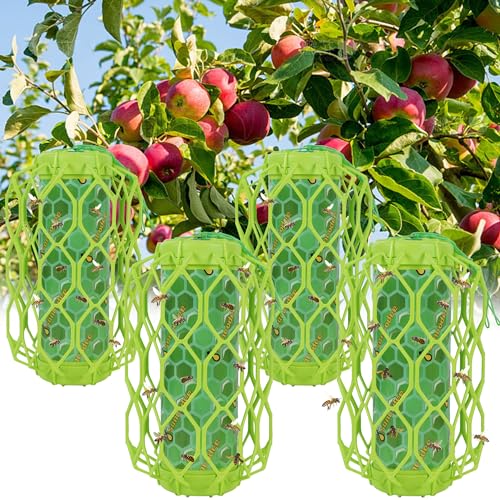 Sancodee 4 Pcs Wasp Trap Outdoor Hanging, Insect Catcher for Wasps and Carpenter Bees, Bee Killer Sticky Bug Boards Yellow Jacket Trap with Bait Reservoir, Non-Toxic Reusable Wasp Hornet Trap (Green)