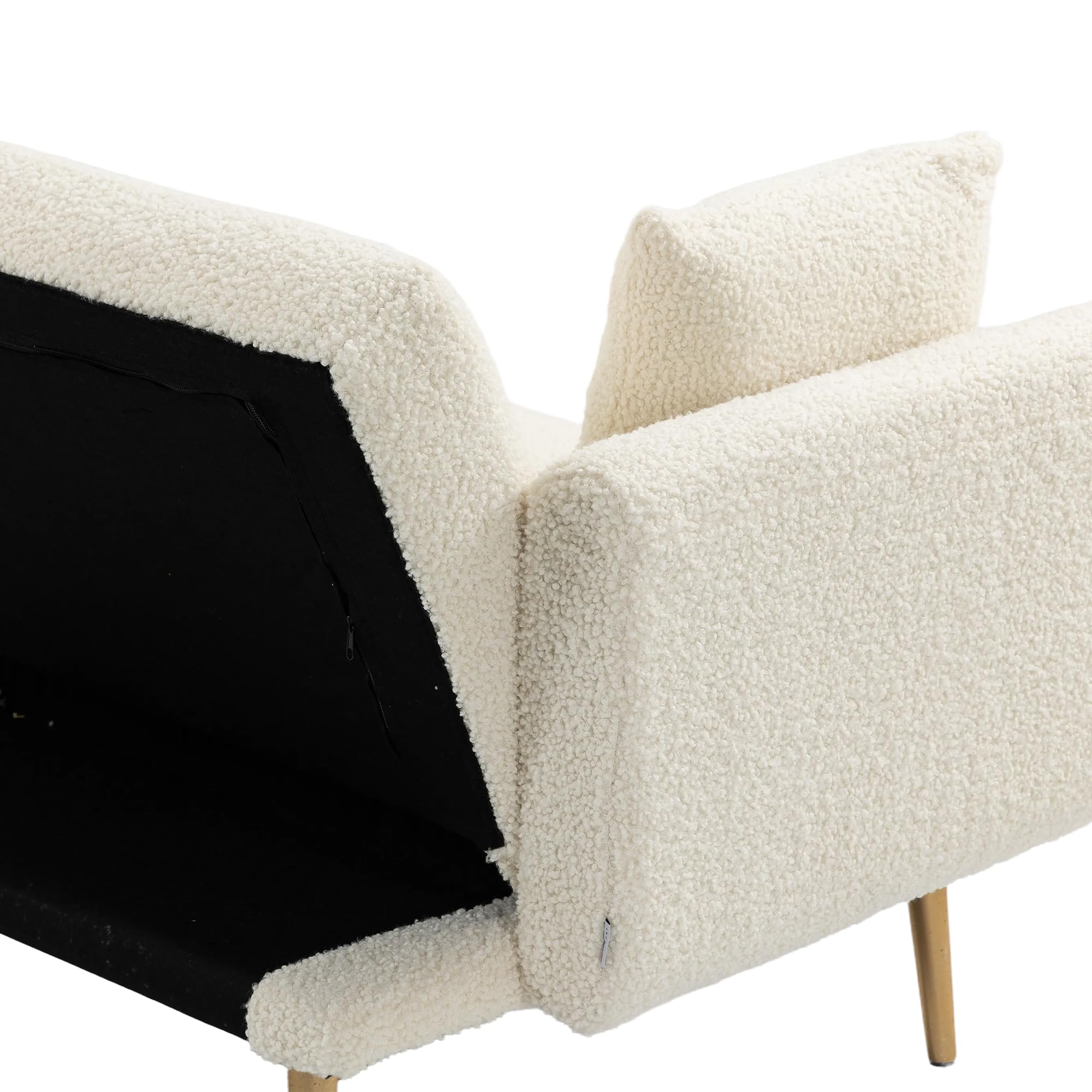 SZLIZCCC Accent Sofa, Mid Century Modern Teddy Velvet Fabric Couch, Convertible Futon Sofa Bed ,Recliner Couch Accent Sofa Loveseat Sofa with Gold Metal Feet (White Teddy)
