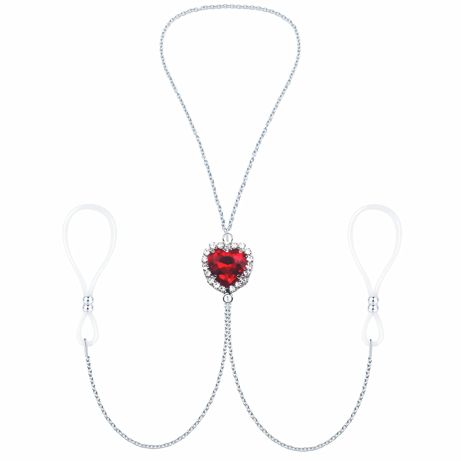 Mimimelon Non Piercing Nipple Jewelry Choker Heart Faux Nipple Piercing Chain Adjustable Nipple Rings-red