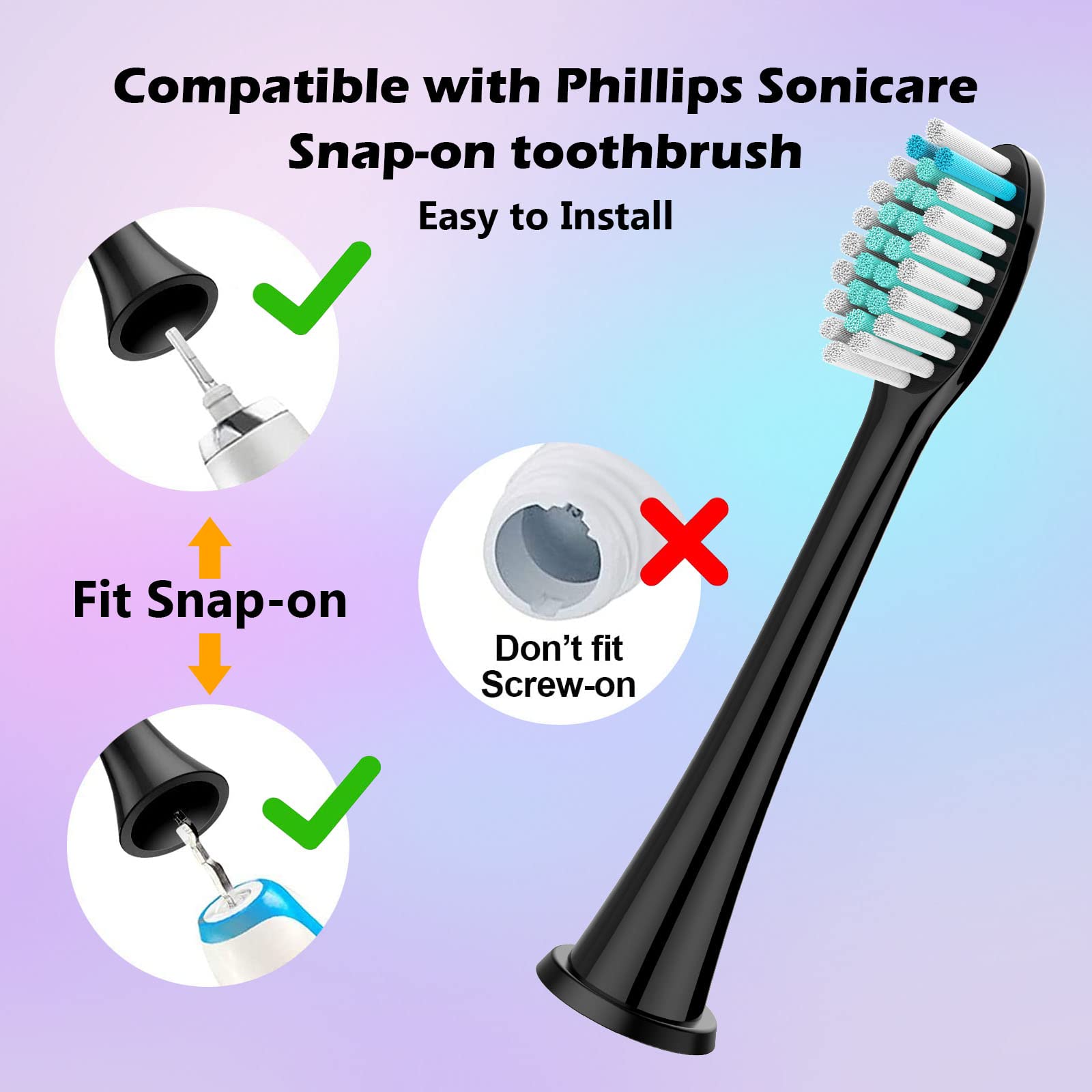 Replacement Toothbrush Heads Compatible with Philips Sonicare, 8 Brush Heads (3rd Gen, 2023 Release) (Black)
