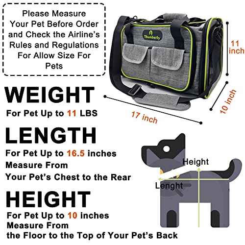 Thumberly Cat Carrier Soft-Sided - Pet Carrier Airline Approved for Medium Cats, Small Animals and Puppy Under 15 Lbs, Small Dog Carrier 1 Side Expandable - Size Small