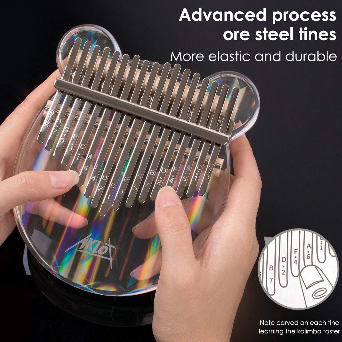 Kalimba, AKLOT Thumb Piano 17 Keys Crystal Finger Piano Rainbow Bear Start Kits with Protective Case Tuning Hammer Study Booklet Cleaning Cloth