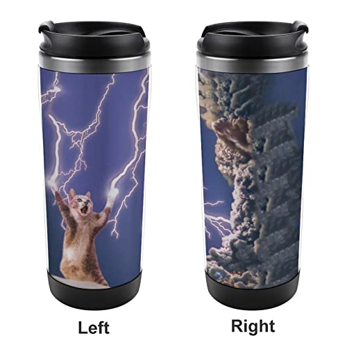 Thunderbolt Cat Travel Coffee Mugs with Lid Insulated Cups Stainless Steel Double Wall Water Bottle