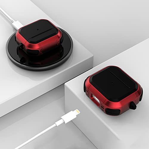 SaharaCase Armor Series Case and Kit for Apple AirPods 3 (2021 3rd Generation) [Rugged] Full Body Protection Antislip Grip Slim with Keychain (Red)