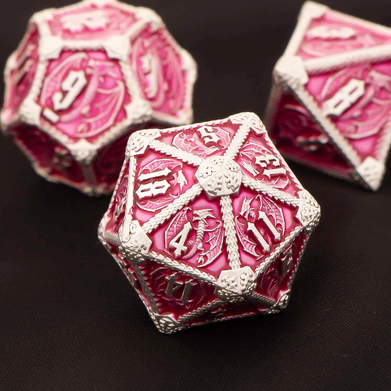 OUKELANWO Metal Dice Set D&D, Pink Dungeons and Dragons Dice with Gift Box, 7 Piece Polyhedral Role Playing Dice, RPG D and D Dice D20 D12 D10 D8 D6 D4