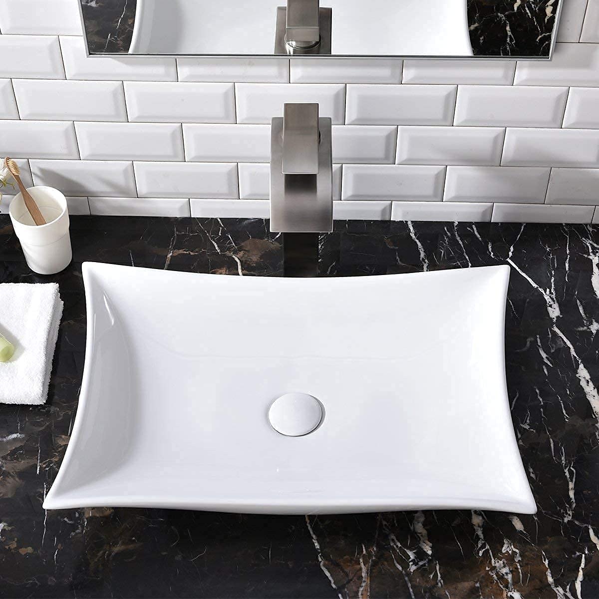 SHACO Contemporary 22.44" X 14.57" Porcelain Ceramic Above Counter Bathroom Vessel Sink, Countertop Bowl Lavatory Vanity Big Bathroom Sink