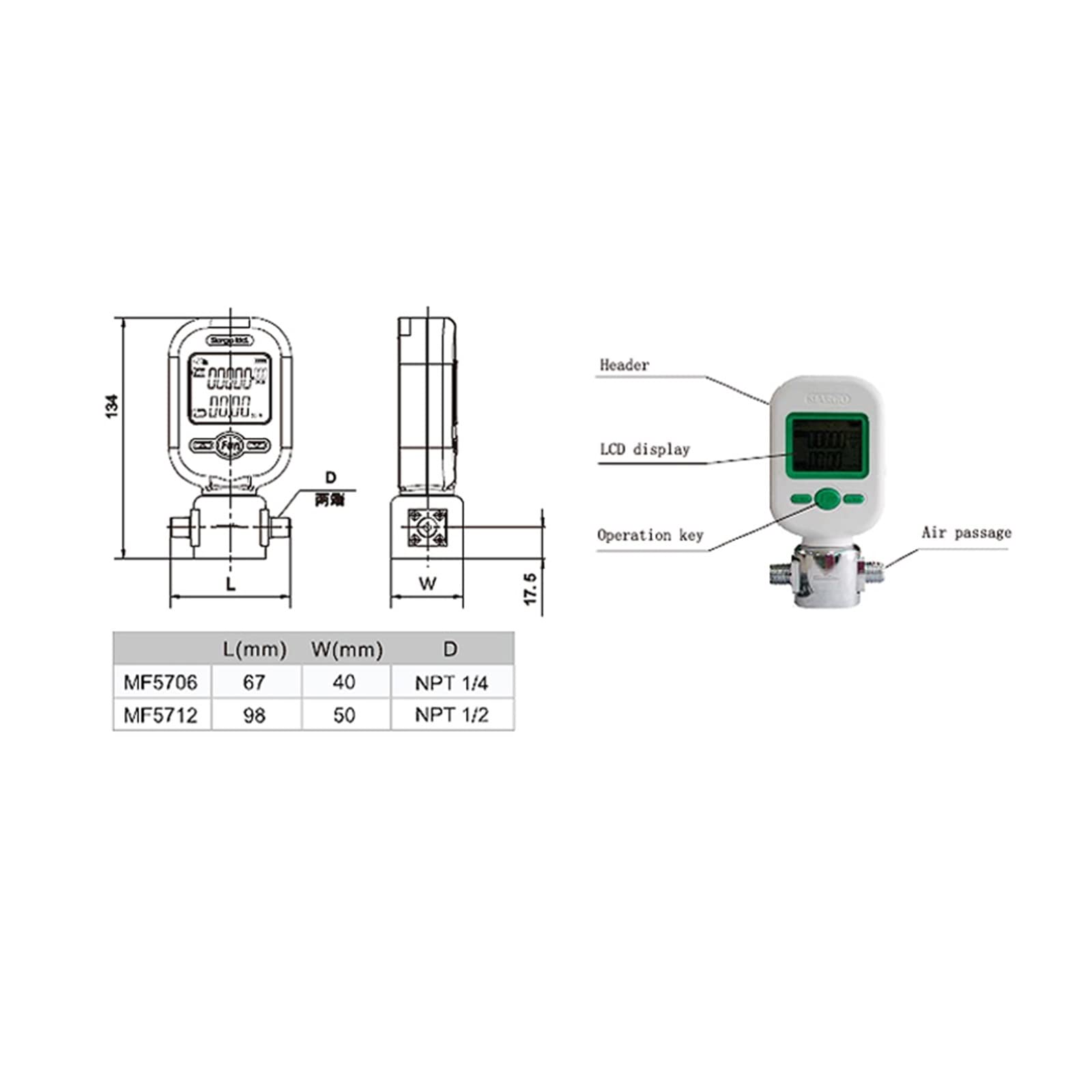 QYTEC Hose Timer MF5706 (0-10L/25L) Ultrasonic Gas Mass Flow Meter MF5712 (0-200L) Compressed Air Nitrogen Oxygen Digital Flowmeter Water Timer (Color : MF5706(0-25L), Size : One Size)