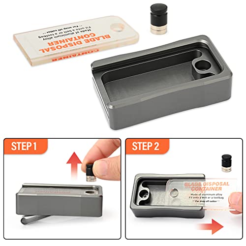 NEWISHTOOL Aluminum Alloy Disposal Blade Box to Break Snap Off Blade and Storage Used Blades, with Magnet and Hanging Clip Blade Disposal Container Safe to Dispose of Most Utility/Razor Blades