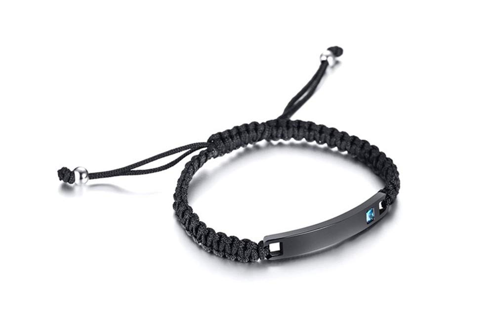 Kedar Personalize Engraved Customized Braided Multilayer Leather Bracelet Custom Leather Free Engraving (Black, Stainless-Steel)