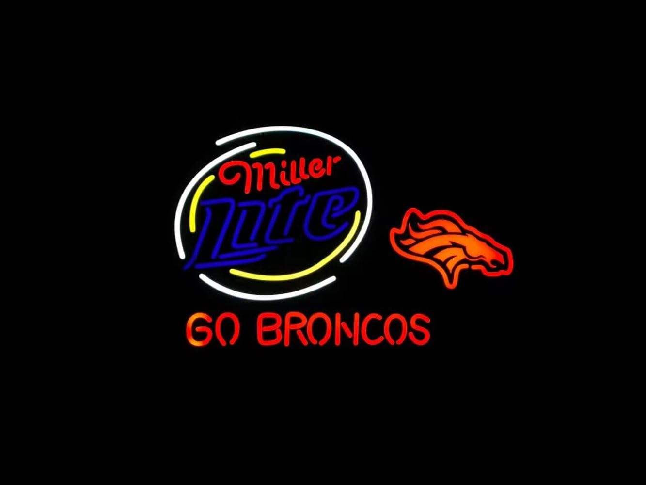 Queen Sense 10" Vivid Millers Lite Denvers Sports Team Go Bronco LED Sign Light Lamp Cute Bright Neon Wall Decor STS622