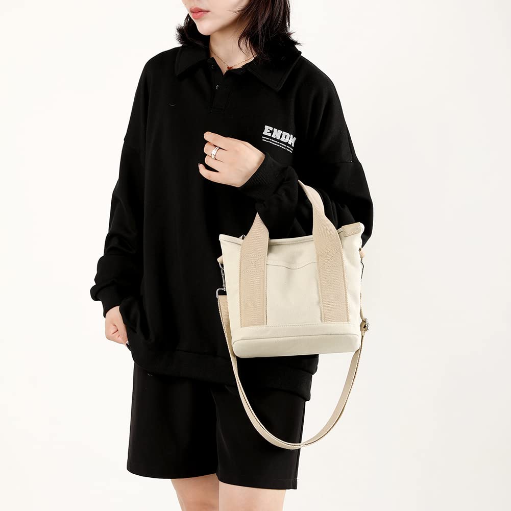 Mini Tote Bag for Women Canvas Small Crossbody Bag Large Capacity Multi-Pocket Handbag for Travel Work School