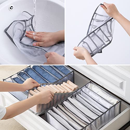 SelfTek 4 Pcs Wardrobe Clothes Organizer, Foldable Drawer Organizers for Clothing, 7 Grids Clothes Compartment Storage Box for Socks, Skirts, T-shirts, Jeans and underwear Organizers and Storage