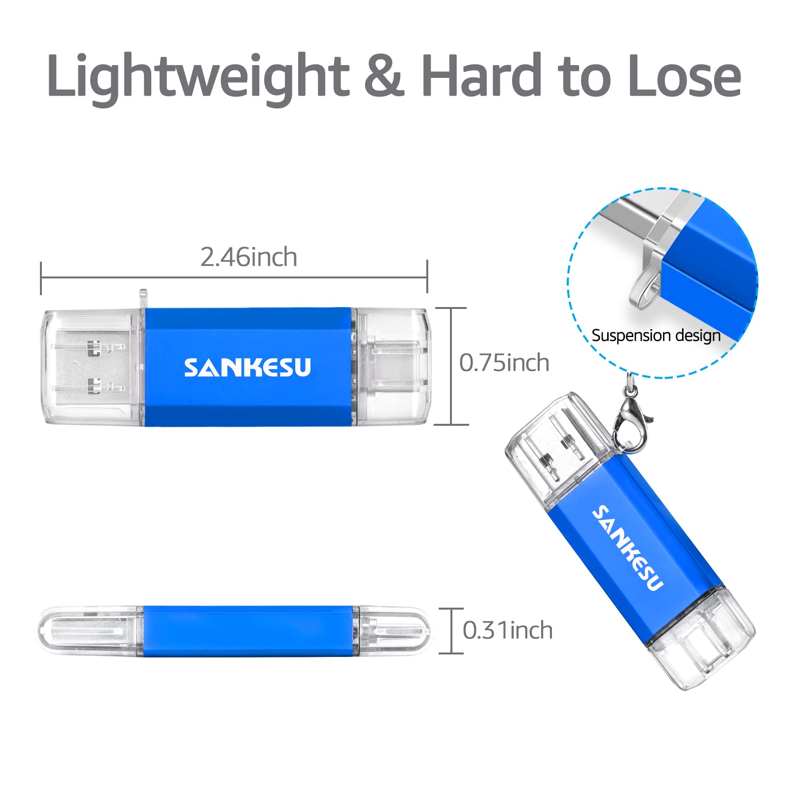 SANKESU USB 3.0 Stick 128GB Type C Flash Drive, USB-A & Type-C OTG Dual Thumb Drive, 2 in 1 Memory Stick Cle USB External Date Storage Compatible with Type C Phone and Tablet/Laptop/Computer