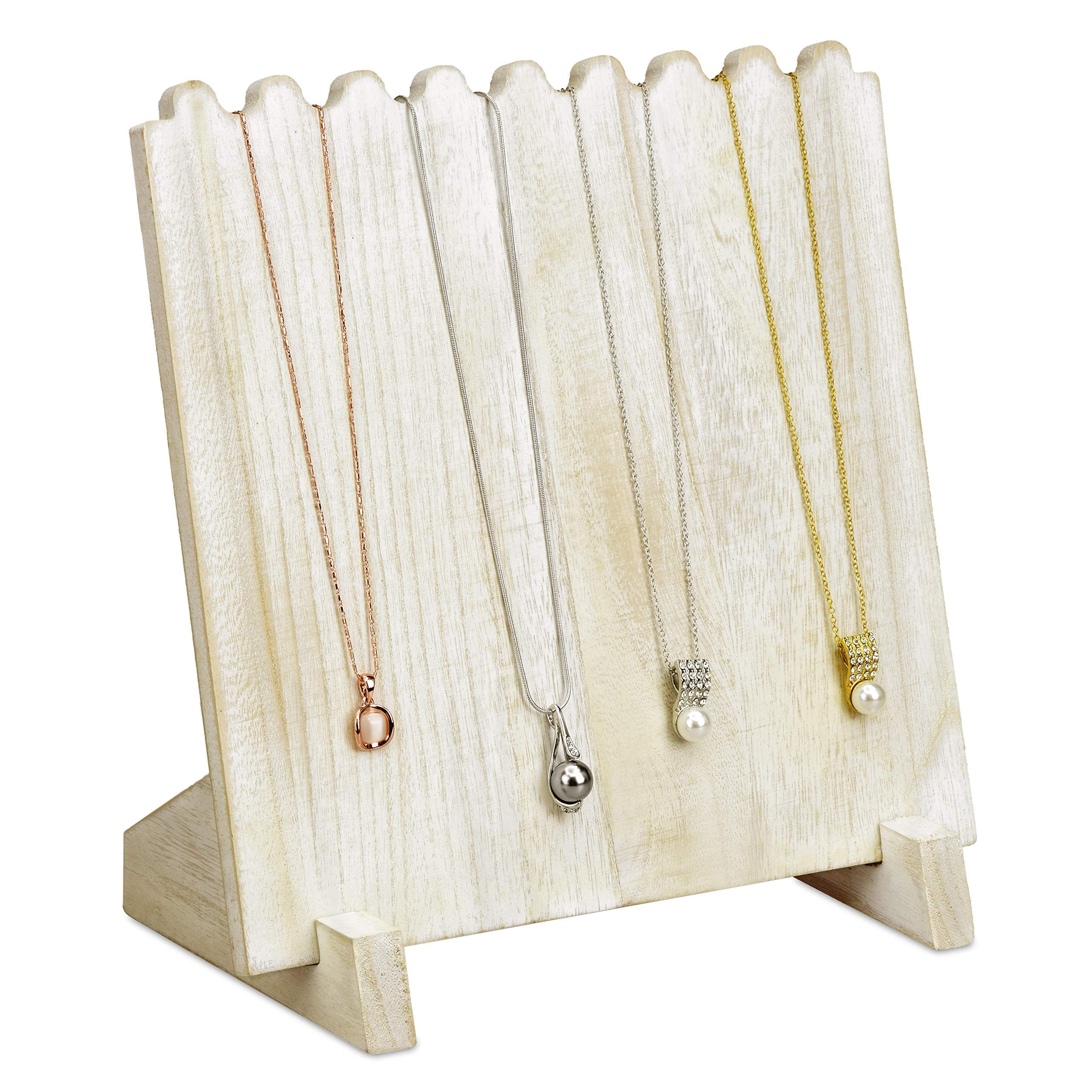 MOOCA Wooden Plank Necklace Holder Organizer For 8 Necklaces, Necklace Stand, Jewelry Display for Vendors, Necklace Display Stand, Jewelry Display for Selling, Washed White Color