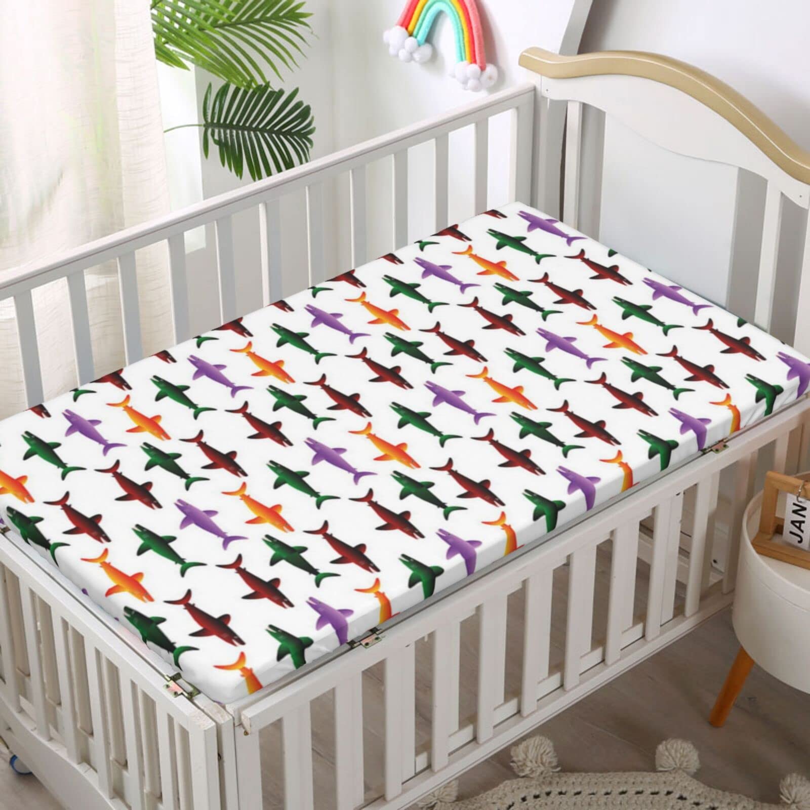 Shark Party Themed Fitted Crib Sheet,Standard Crib Mattress Fitted Sheet Toddler Bed Mattress Sheets-Baby Crib Sheets for Girl or Boy,28β x52β,Multicolor