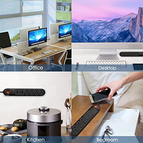 Power Strip with USB C, Manymax Mountable Flat Plug Extension Cord with 4 Widely Spaced Outlets, 3 USB Charging Ports (1 USB C), Wall Mount 6 Feet Extension Cord, for Home Office Hotel-Black (1 Pack)