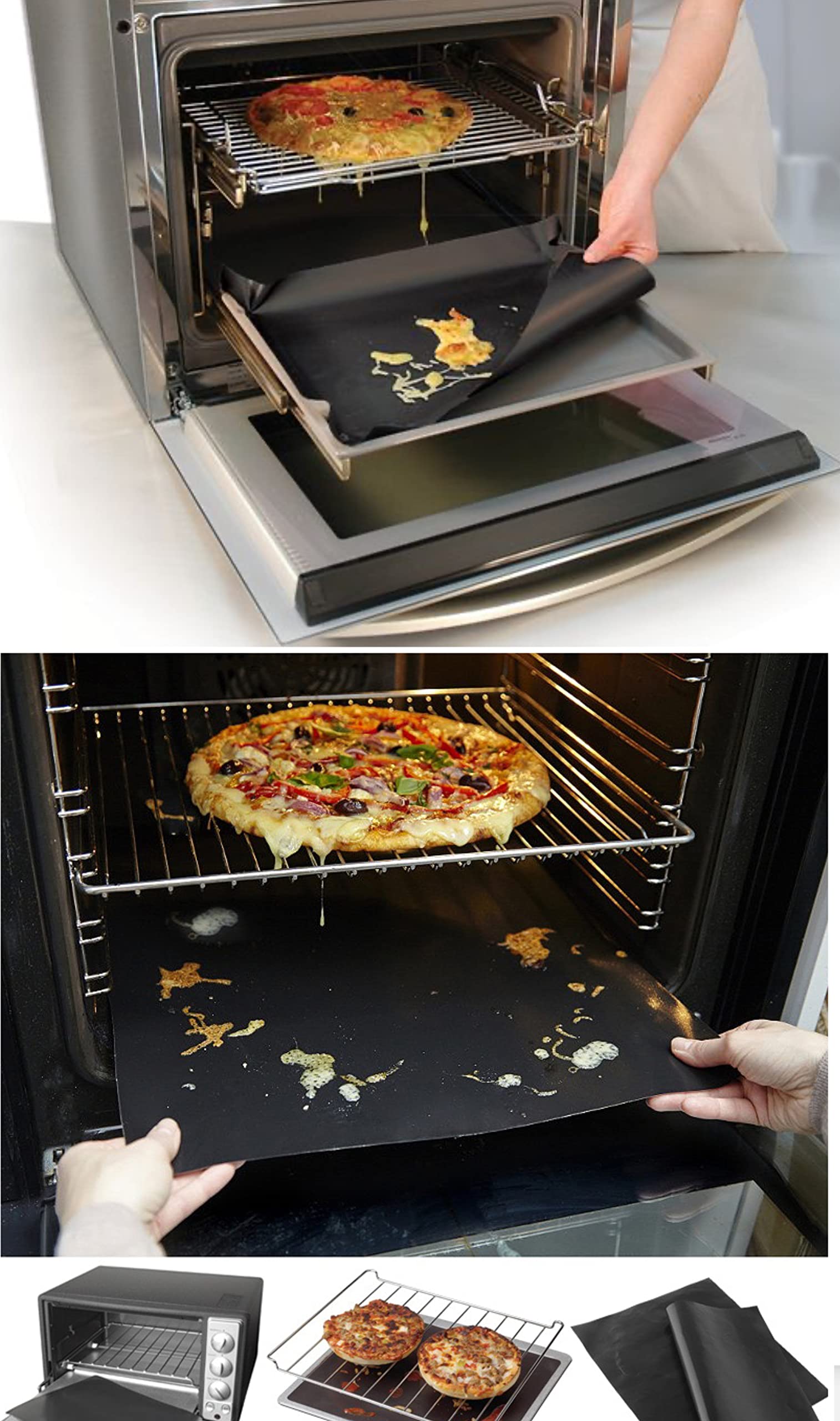 Oven Liners for Bottom of Oven, 2 Pack Large Thick Heavy Duty 100% Non-stick Reusable Teflon Oven Mat, 17βx25β Baking Mat for Electric, Gas, Toaster Ovens, Grills,Kitchen Friendly Cooking Accessory