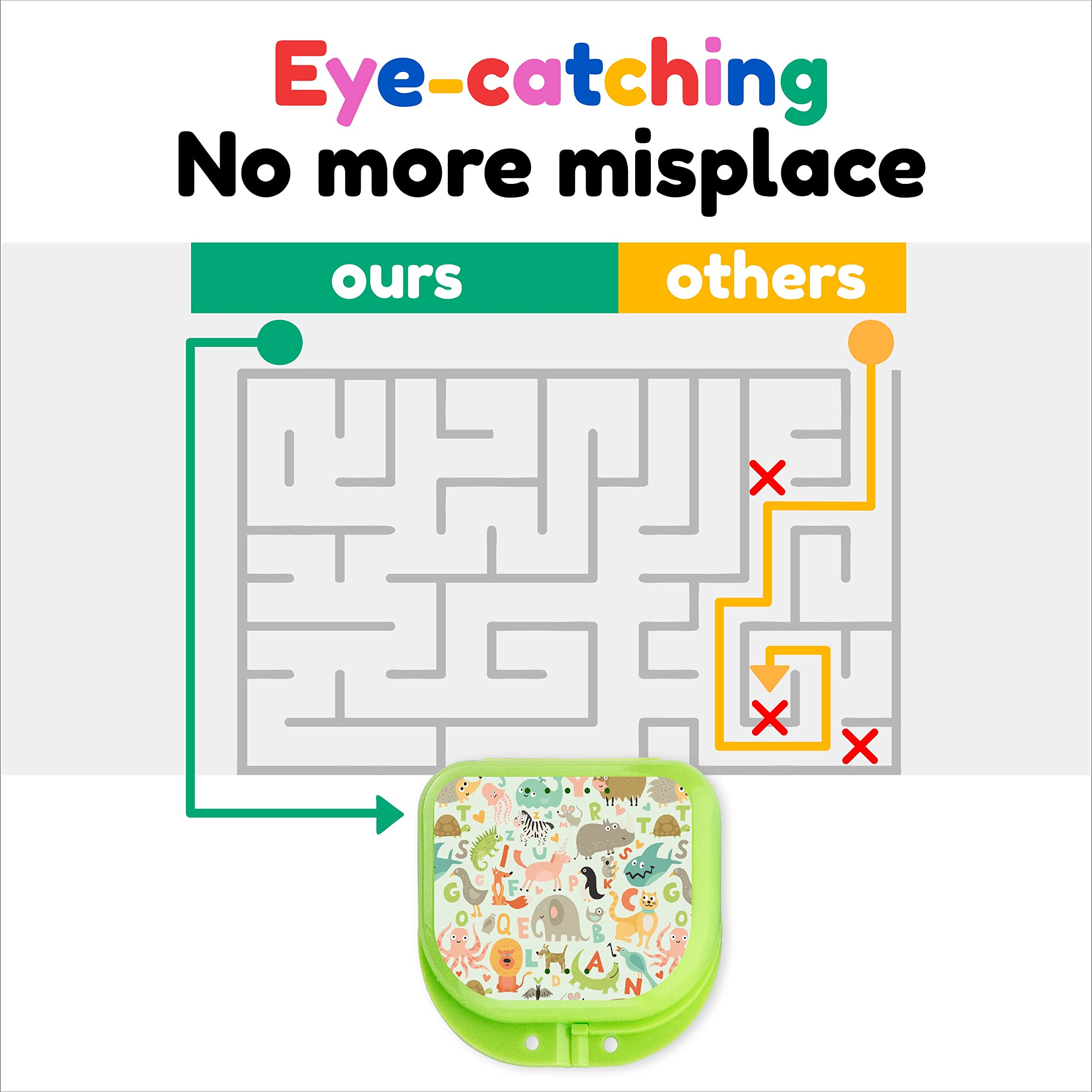 Retainer Cases Cute, Retainer Holder Case 1 Pack, Aligner Case with Funny Cartoon, Night Guard Case with Animals Patterns (Green)