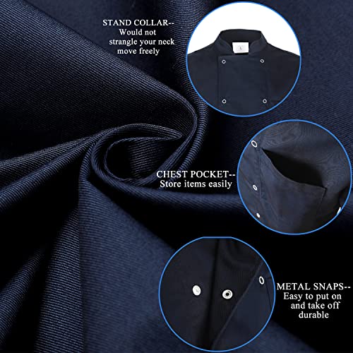 Men's Navy Metal Snaps Chef Coat Classic Kitchen Chef Work Uniform