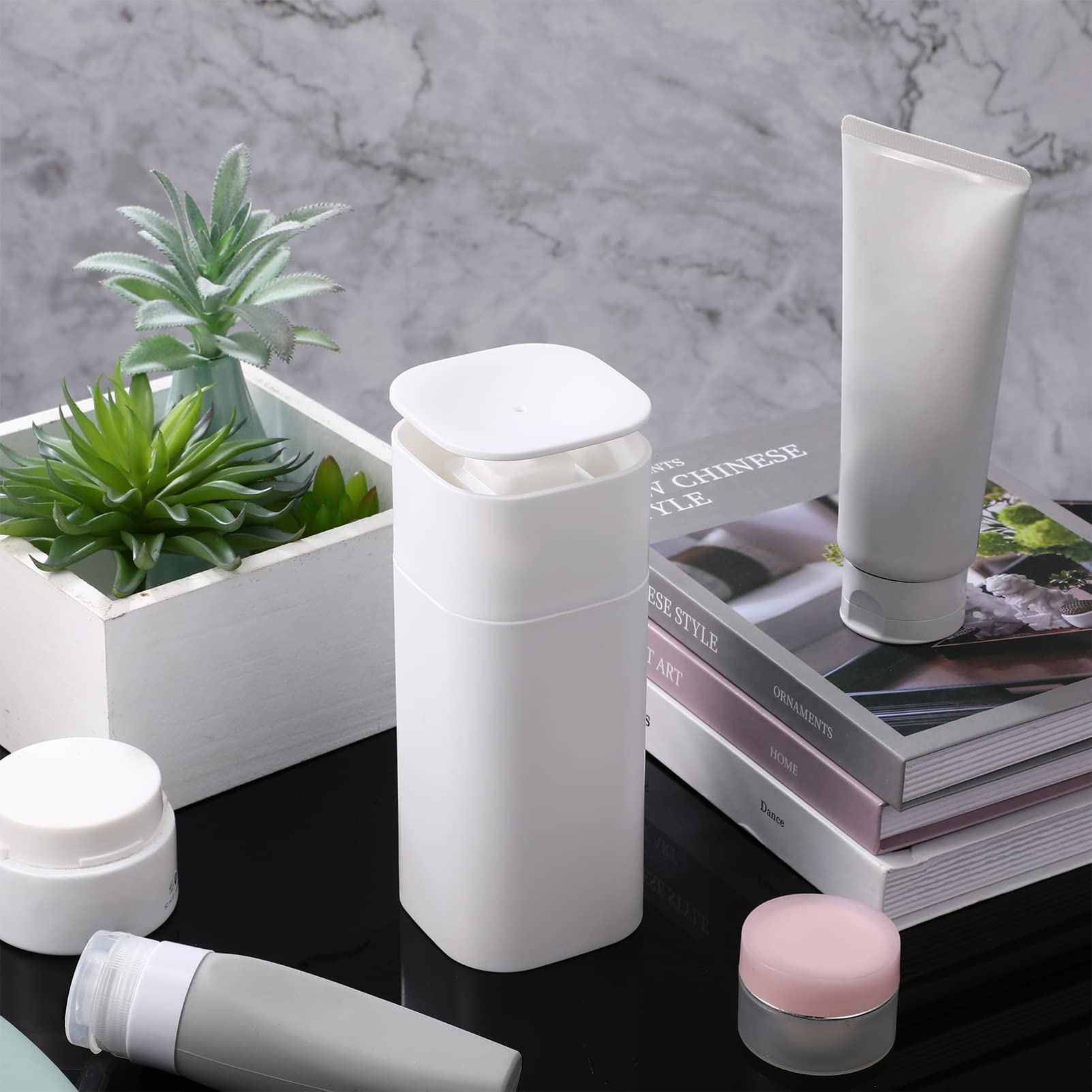 Push Down Liquid Dispenser White Empty Pumping Bottle Travel Cosmetics Dispenser Pump Dispenser Bottle for Body Wash and Makeup Remover
