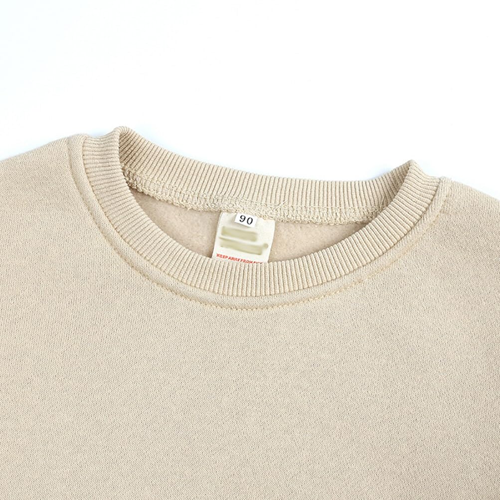 RUKOSU Toddler Baby Boy Girl Fleece Pullover Sweatshirt Solid Color Crewneck Blouse Shirt Tops Warm Fall Winter Clothes Apricot 2-3T