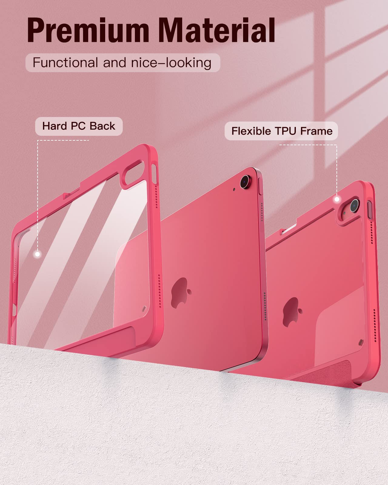 TiMOVO Case for iPad 10th Generation with Pencil Holder iPad 10.9 Inch Case 2022, iPad Case 10th Generation Hybrid Slim Tri-fold Stand Protective Cover with Clear Back for iPad 10, Watermelon Pink