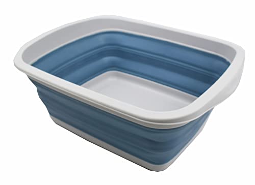 SAMMART 10L (2.6 Gallon) Collapsible Tub-Foldable Dish Tub-Portable Washing Basin-Space Saving Plastic Washtub (Grey/Steel Blue, 1)