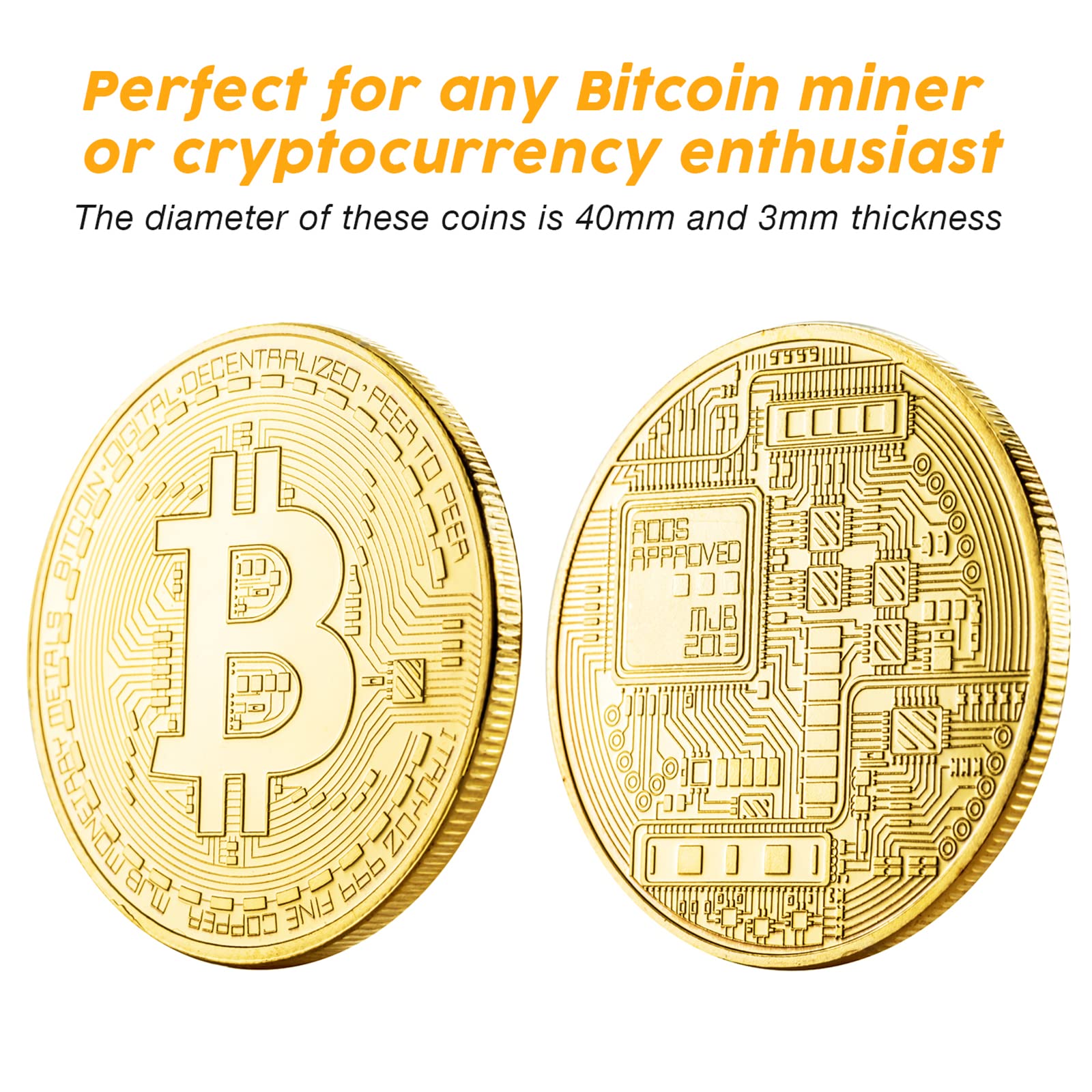 Naturiway 5Pcs Bitcoin Coin, Bitcoin Commemorative Coin 24K Gold Plated, 3mm BTC Cryptocurrency, Collectible Coin with Protective Case, Blockchain Cryptocurrency, Home and Office Decoration