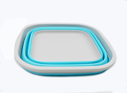 SAMMART 5.5L (1.4 Gallons) Collapsible Tub - Foldable Dish Tub - Portable Washing Basin - Space Saving Plastic Washtub (Grey/Cyanine, 1)
