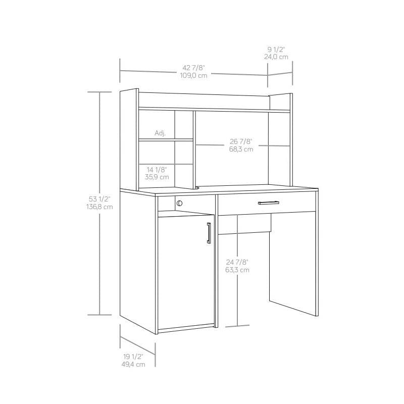 Sauder Beginnings Engineered Wood Desk w/Hutch in Silver Sycamore/Brown Finish