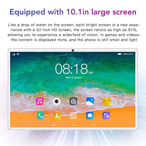 PUSOKEI 10.1in Tablet PC for Android,5G WiFi Calling Tablet for Android 12,6GB 128GB Memory 1080P HD MT6592 10 Cores Tablet,Bluetooth 5.0,Dual Band WiFi,GPS(Silver)