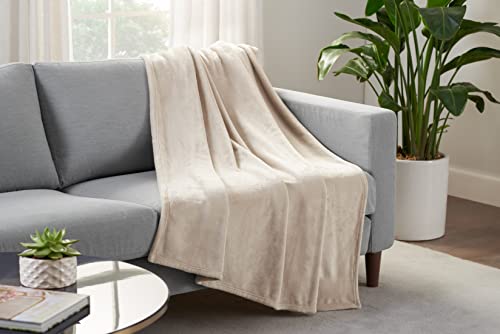 SERTA Cozy Plush Thick Fuzzy Super Soft Lightweight Throw Blanket for Bed, Couch, or Travel, Twin (60 in x 80 in), Taupe