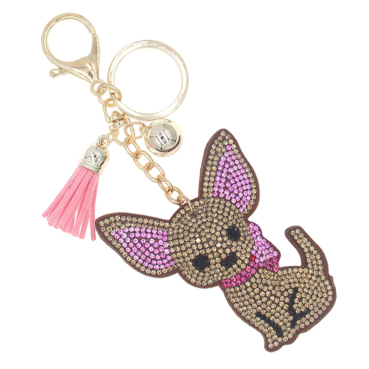 Key Chain Bag Charm – Cute Sparkling Charm for Purses, Luggage, Suitcases, Diaper Bag, and Keys - Gift Box Included, Brown Chihuahua Dog, Medium
