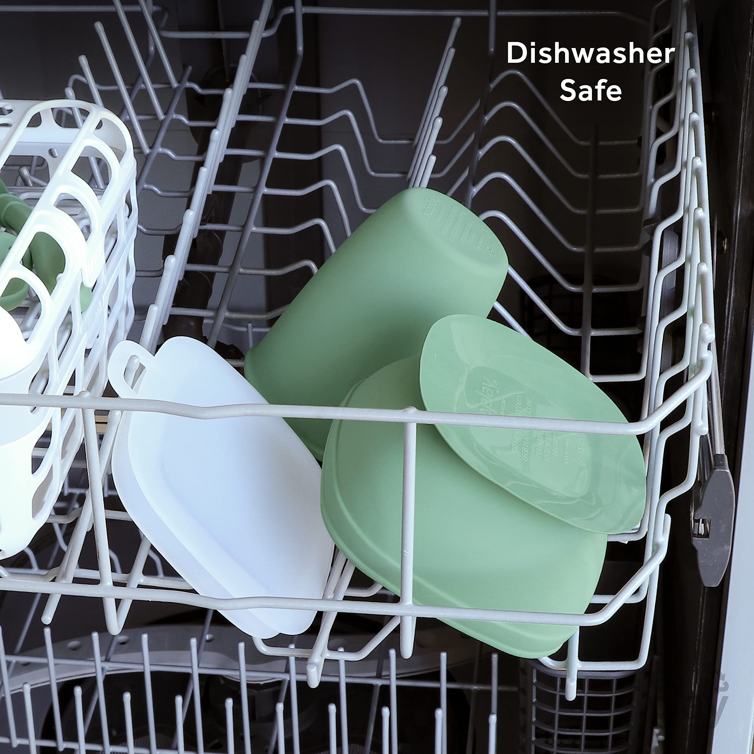 Re Play Sustainables Silicone 11 oz. Suction Bowl with Silicone Press In Lid - Made with Medical-Grade Platinum Silicone - With Lid - Sage