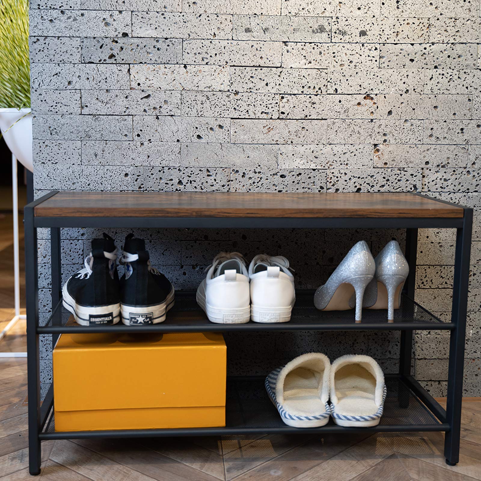 JPNTOYE Shoe Bench, Shoe Rack, Tier Shoe Organizer Shelf, Durable and Stable for Entryway, Hallway, Closet, Dorm Room, Industrial, Rustic Brown (3-Tier)