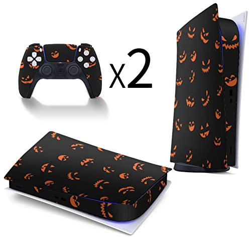 Pumpkins Faces Full Protective Skin Cover Design Wrap Decal Sticker Compatible with PS5 Digital Edition Console and Controller