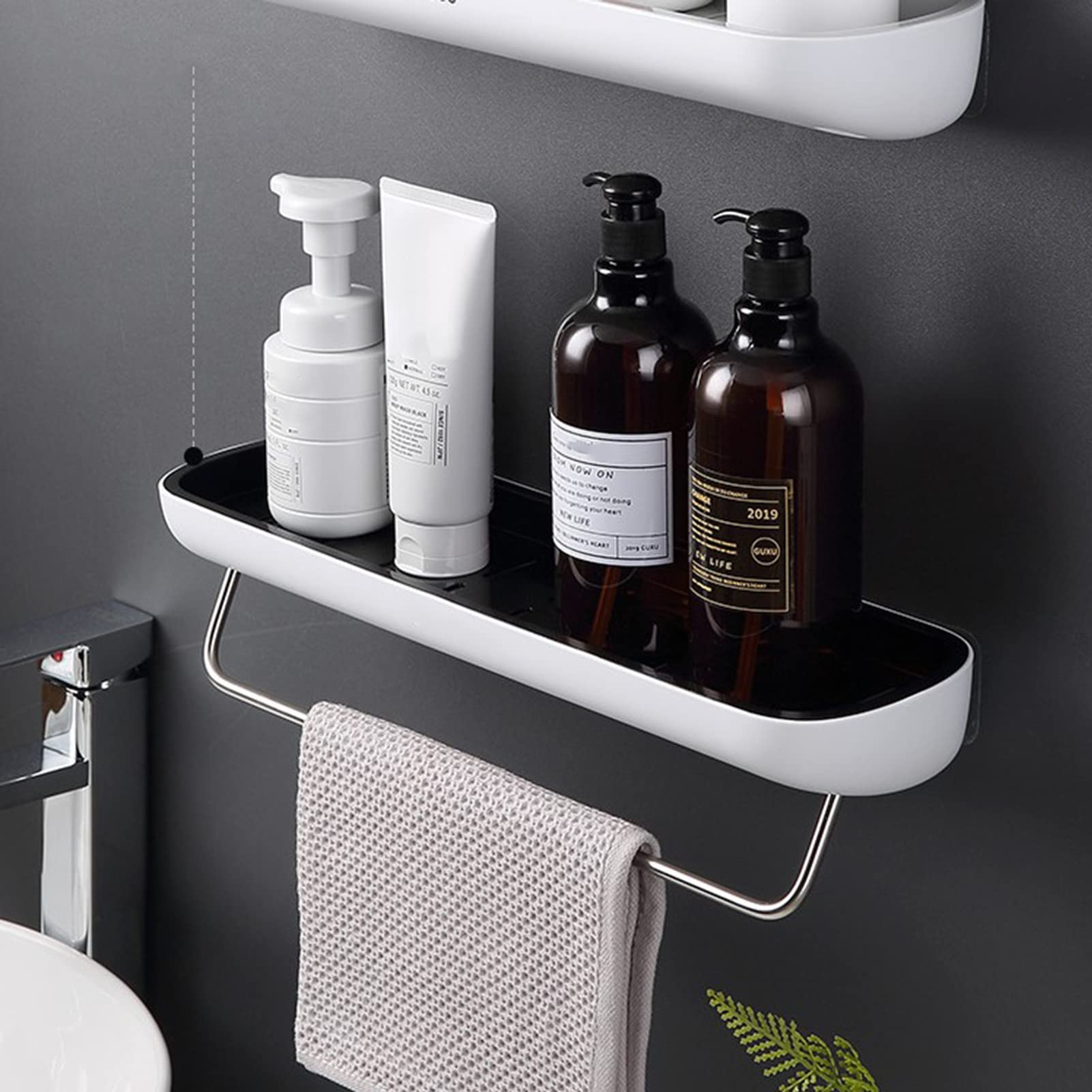 Wall Mounted Storage Rack Ventilated Strong Bearing Modern Srorage Shelf Bathroom Towel Rack for Home Kitchen Bedroom Office (Black(Without Towel Rod))