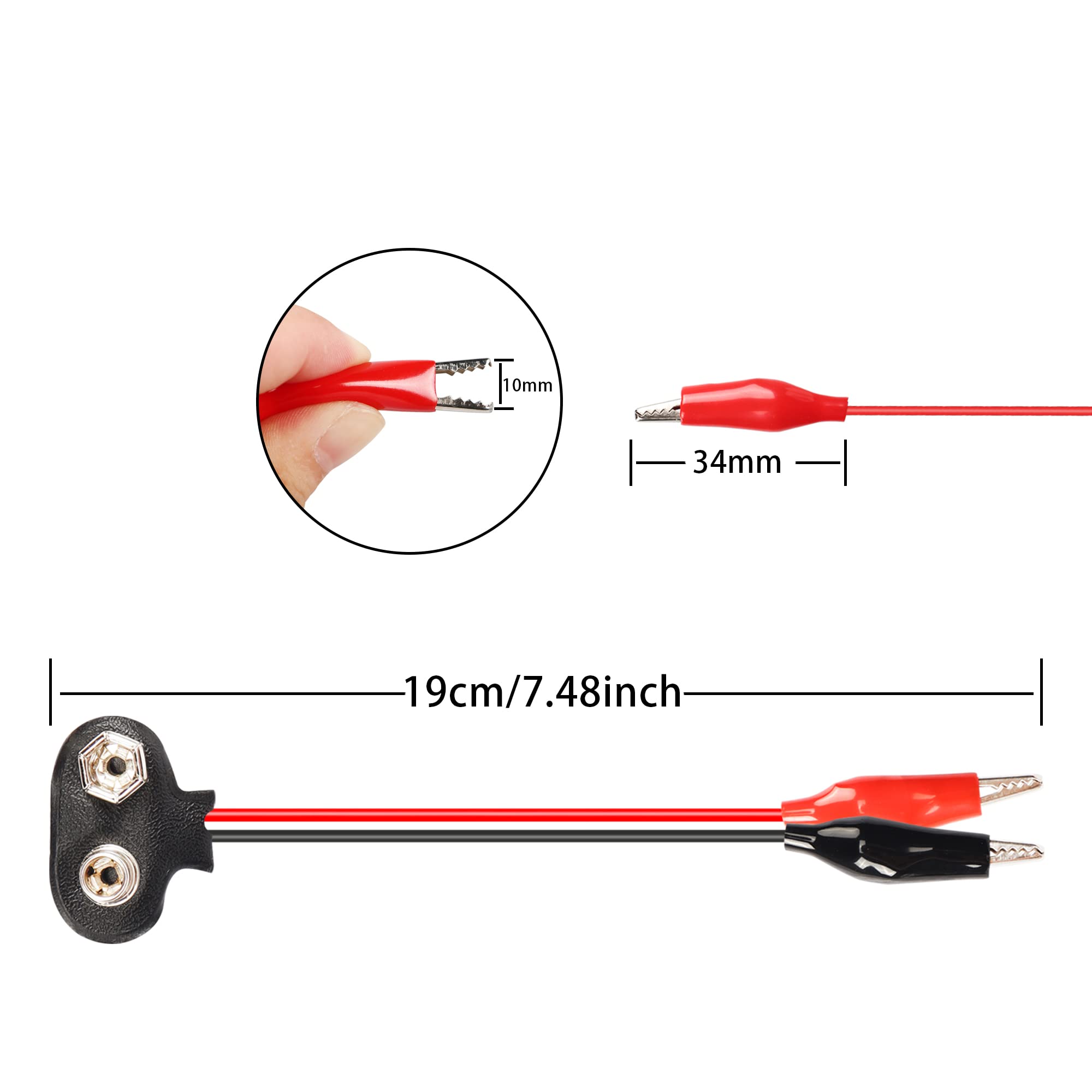 PNGKNYOCN 9V Battery Snap to Alligator Clips Cable,5 Pack Dual Alligator Clips to 9V Battery Snap Connector Cables(15cm)